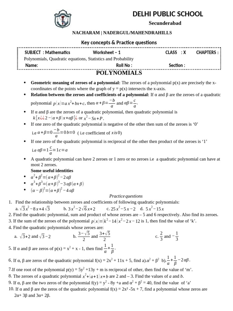 Key Concepts & Practice Questions - 1 | PDF