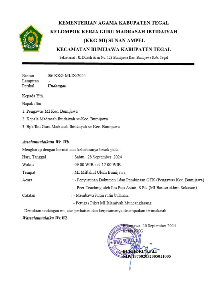 Surat Undangan KKG SEPTEMBER - 2024 | PDF