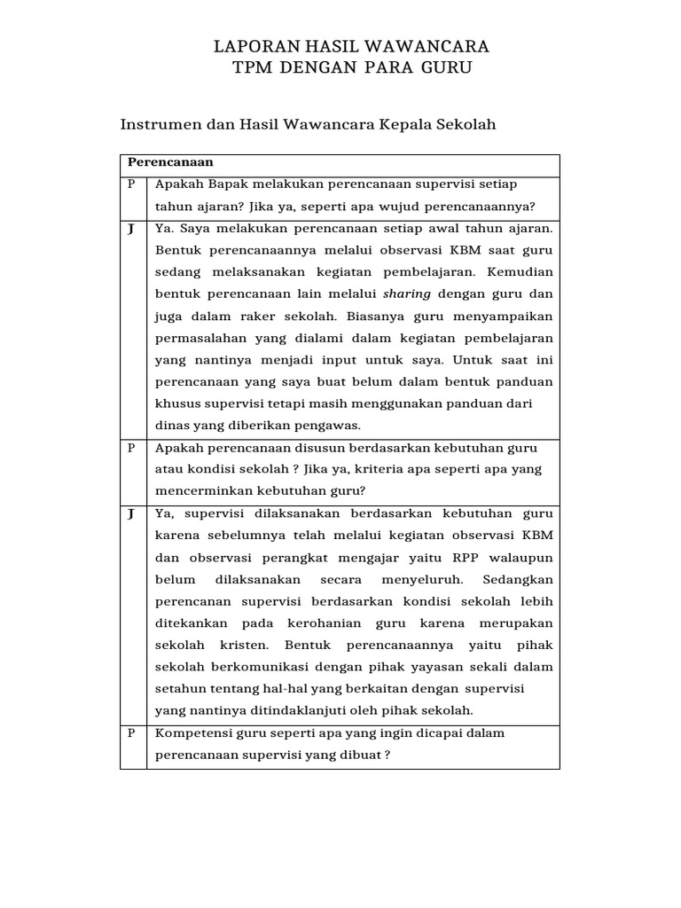 Laporan Hasil Wawancara TPM | PDF