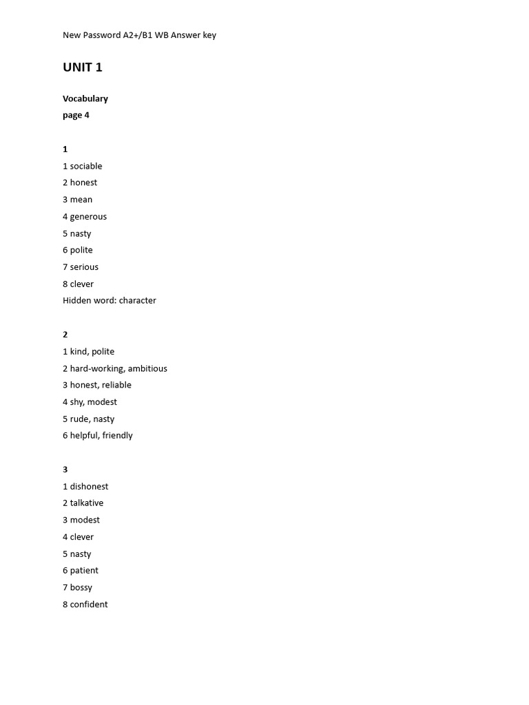 New Password A2 B1 WB Answer Key | PDF