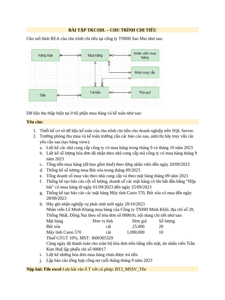 Baitap TKCSDL - Mua Hang 2024 | PDF