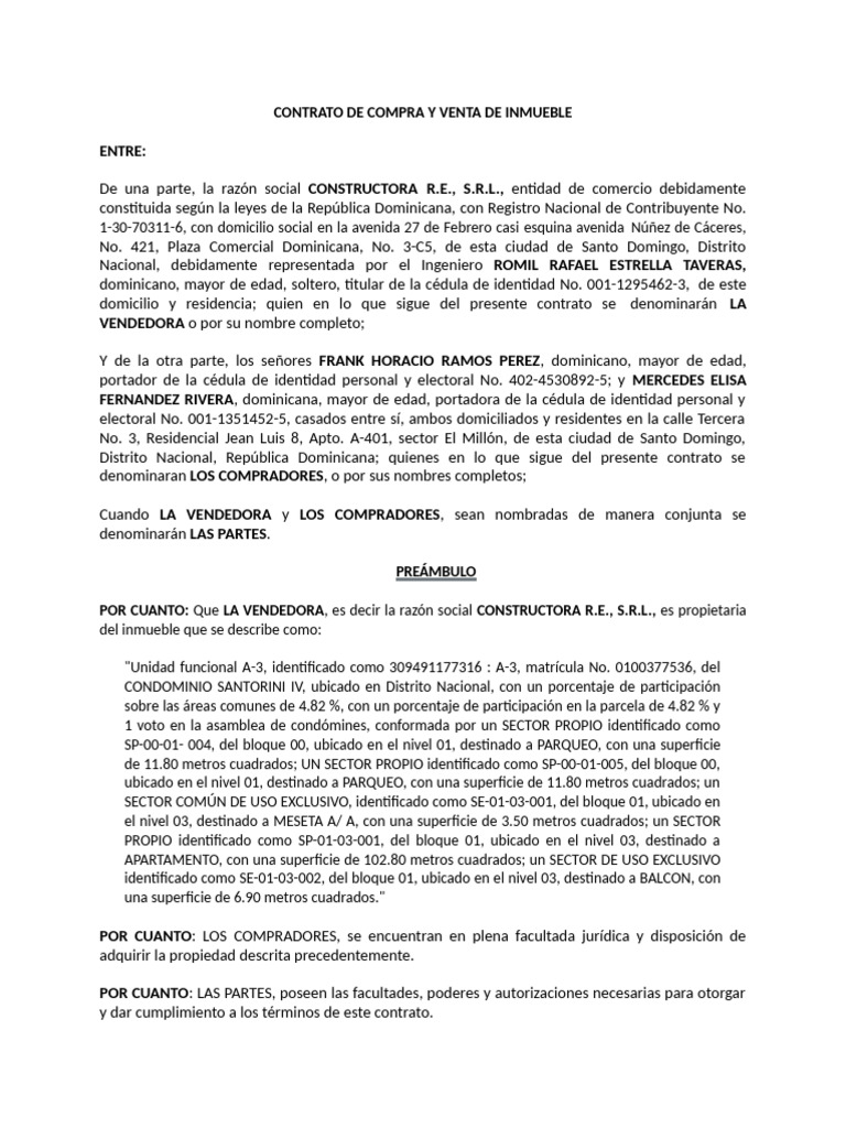 Contrato CONSTRUCTORA R.E. | PDF