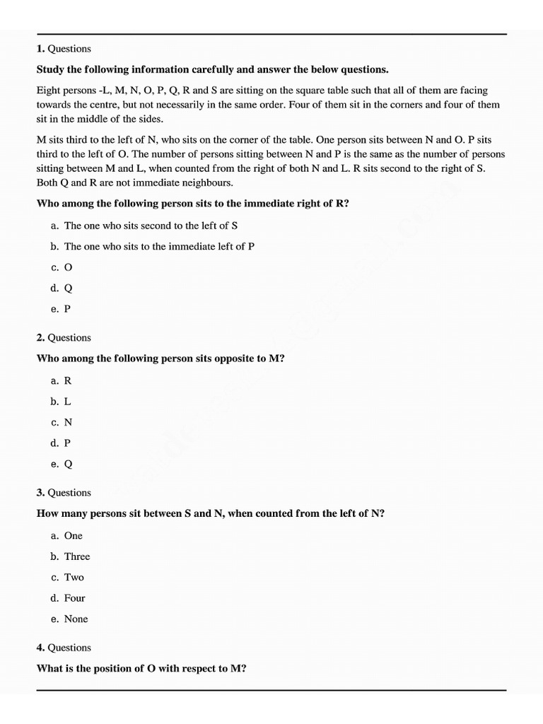 Square Seating Arrangement - Single Variable Set - 1 | PDF Square Seating Arrangement - Single Variable Set - 1 | PDF