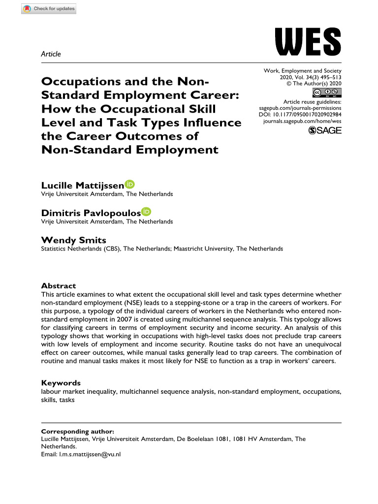 Mattijssen Et Al 2020 Occupations and The Non Standard Employment ...