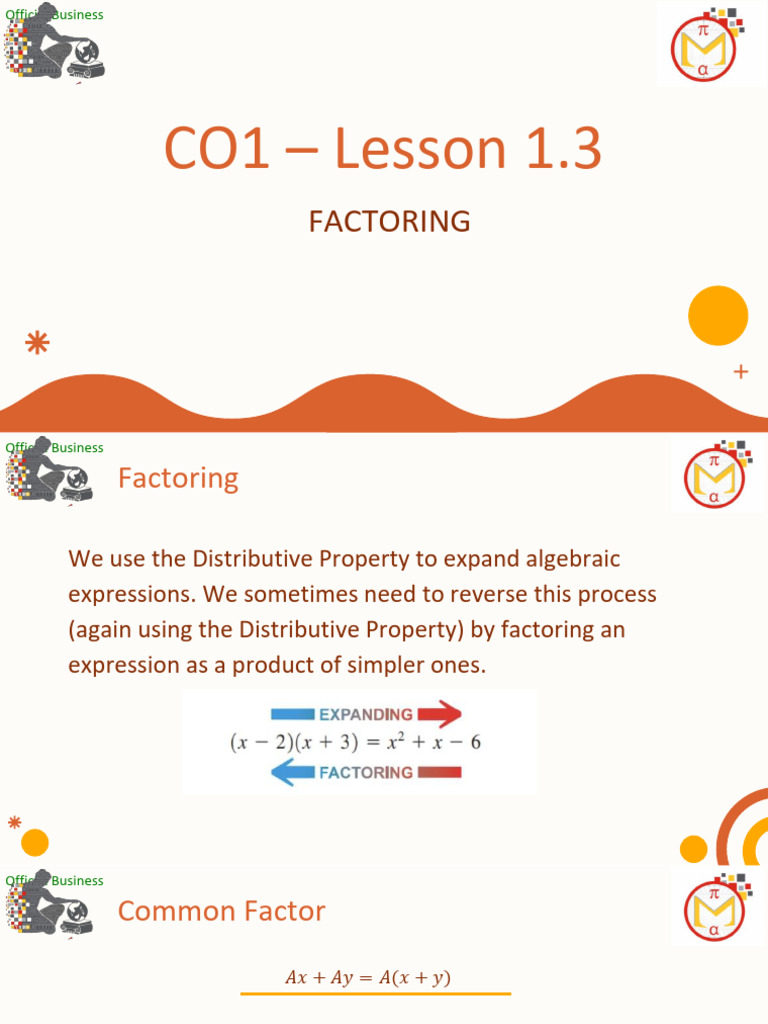 Lesson 1.3 Factoring - Solutions | PDF | Factorization | Arithmetic