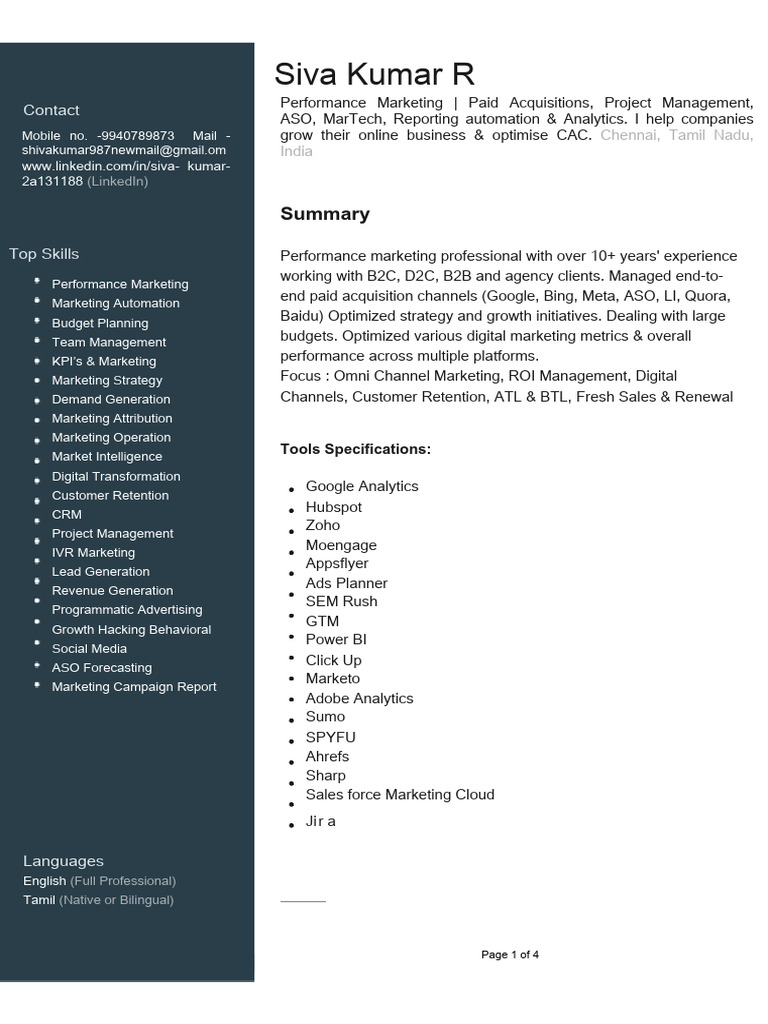 Sivakumar - 360' - Resume | PDF