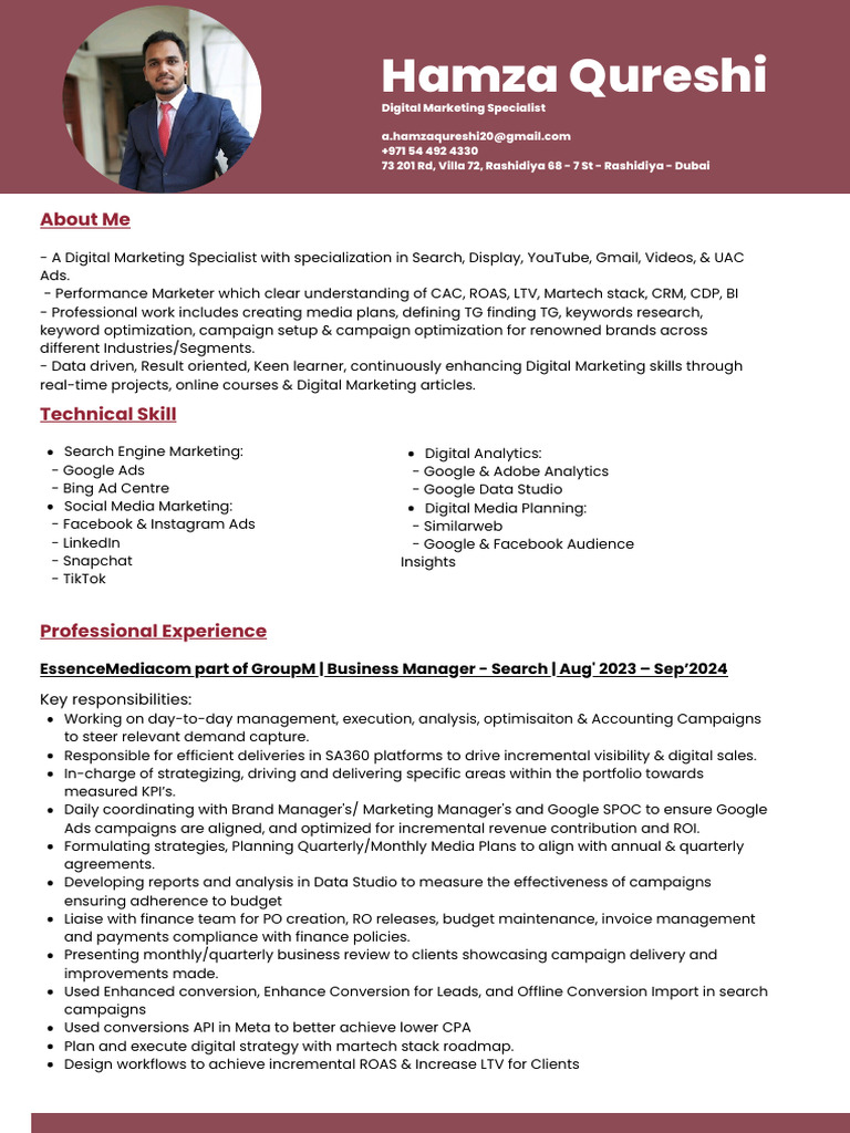 DXB - Hamza Qureshi - PPC - Resume - New | PDF