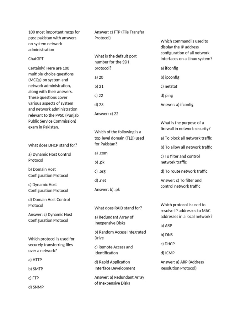 100 Most Important Mcqs For PPSC Pakistan With Answers On System ...