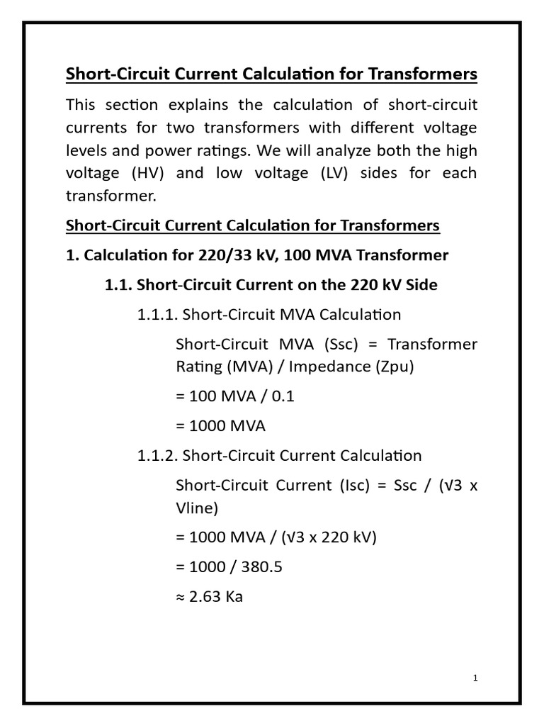 Short-Circuit Current Calculation For Transformers | PDF | Transformer | Electromagnetism