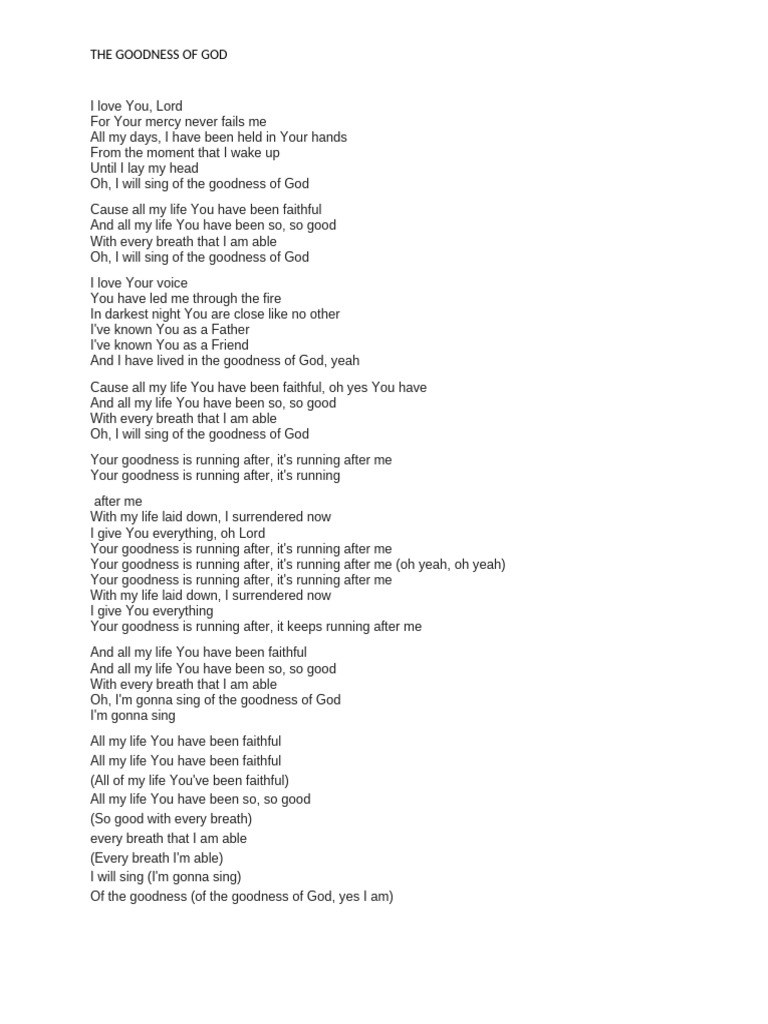 The Goodness of God | PDF | Poetry