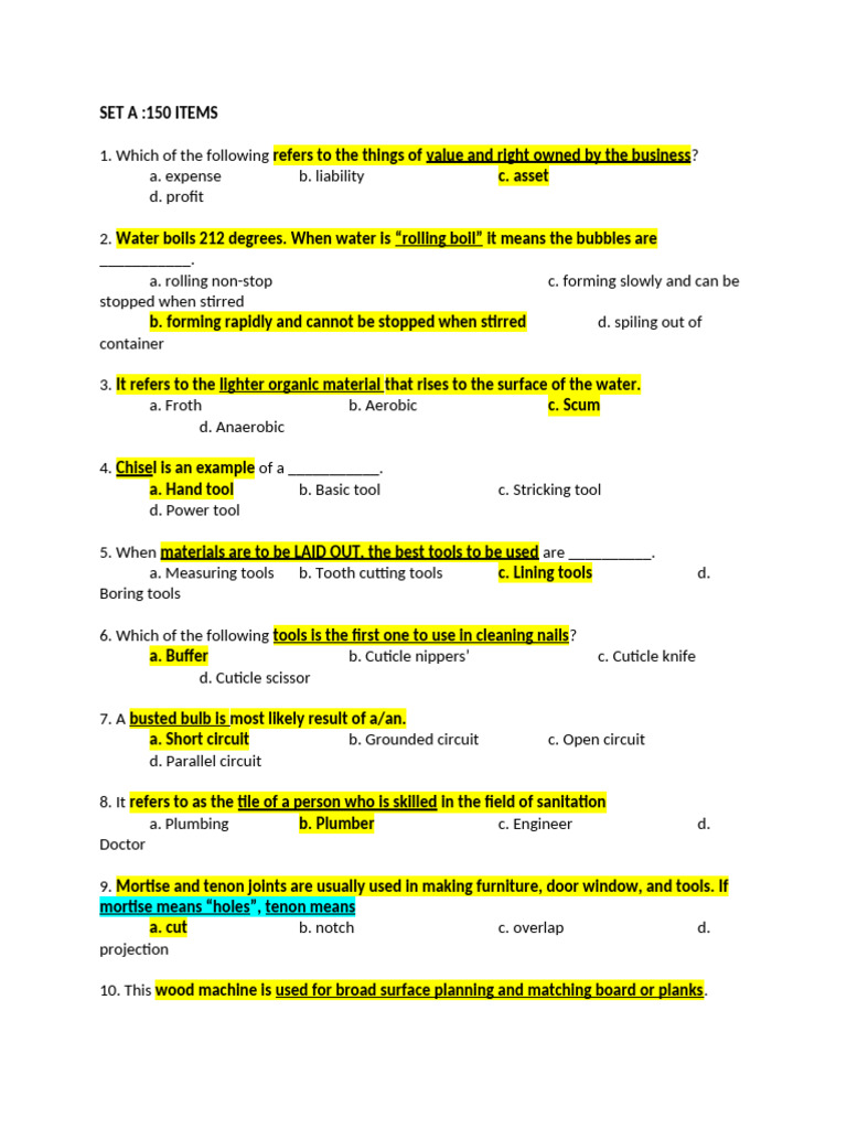 Set A 150 Items - Tle | PDF
