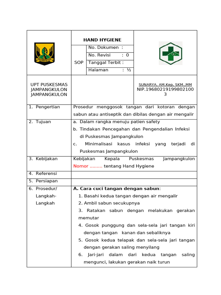 SOP Hand Hygiene | PDF