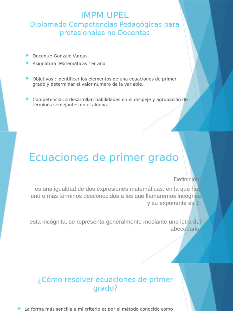 Micro Clase Ecuaciones de Primer Grado Diplomado | PDF