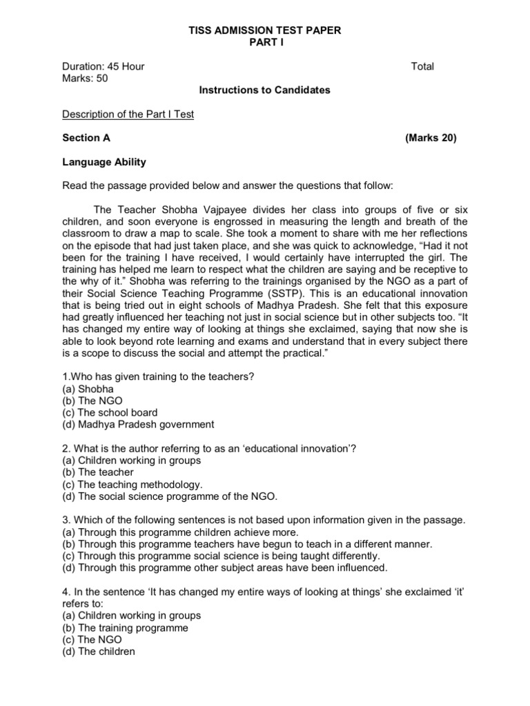 Tiss Sample Test Paper | PDF | Strategic Management | Outsourcing