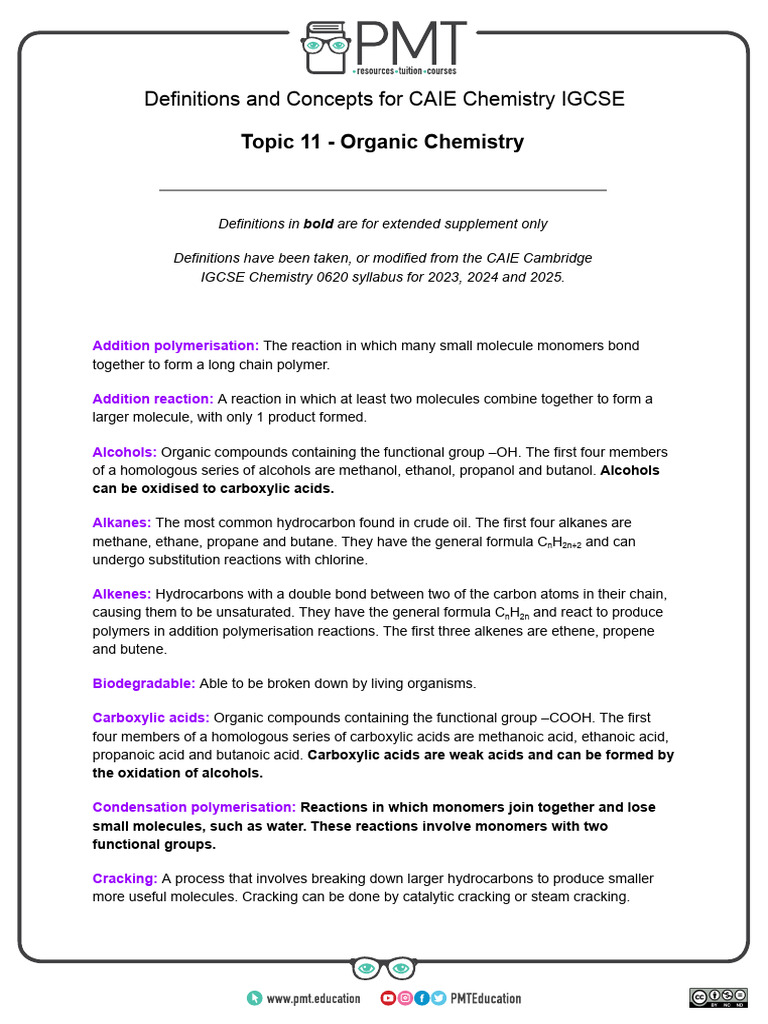 Topic 11 Organic Chemistry | PDF