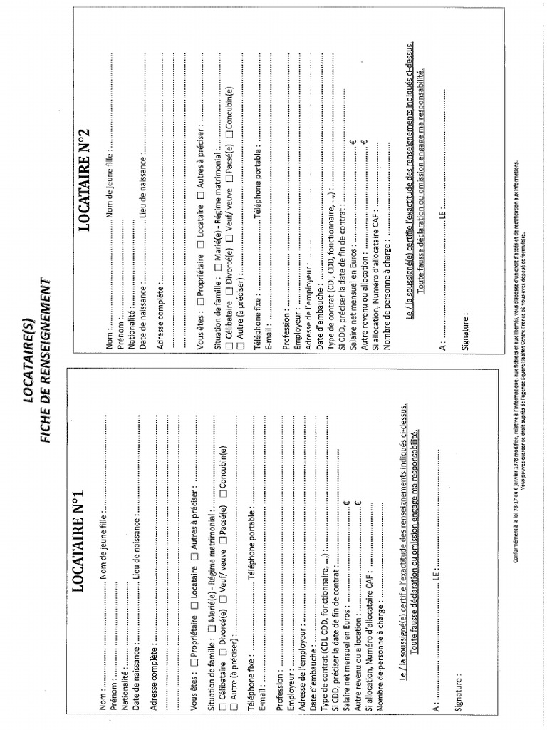Fiche de Renseignements Locataire | PDF