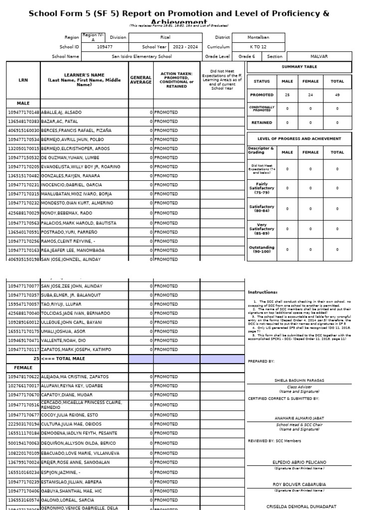 Sample SF5 2023-2024 | PDF