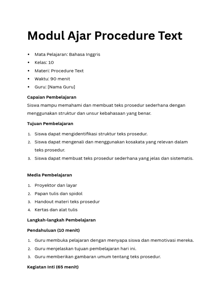 Identitas Modul Ajar Procedure Text | PDF