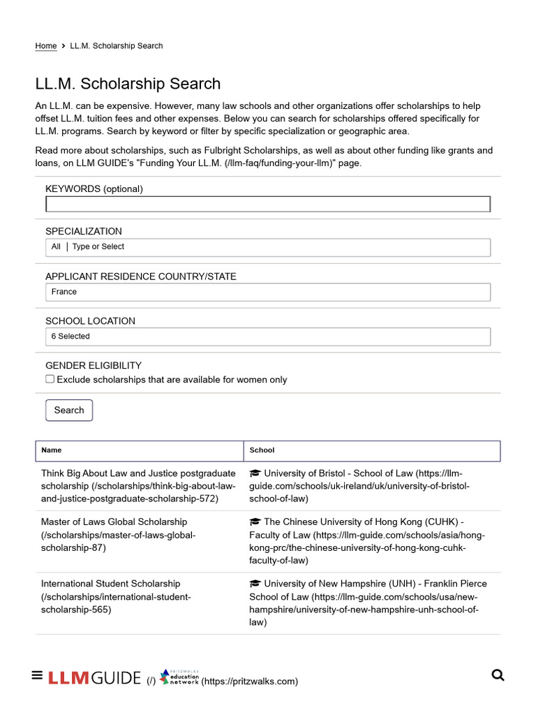 LL.M. Scholarship Search - LLM GUIDE | PDF