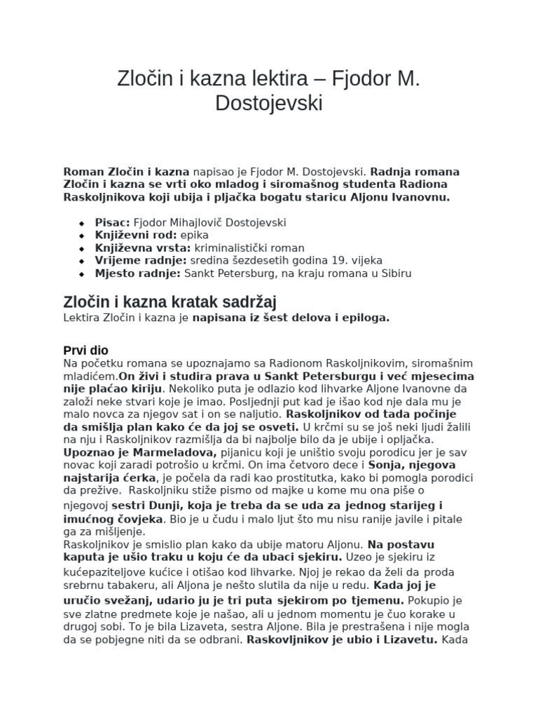 Zločin I Kazna Lektira | PDF