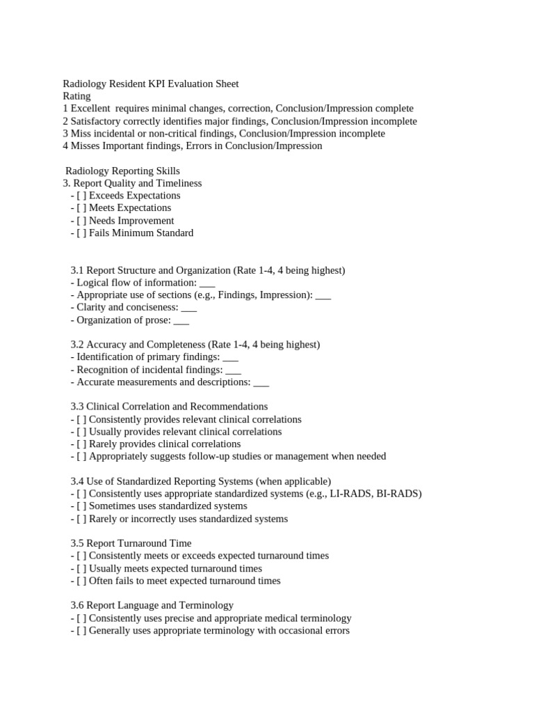 Radiology Resident KPI Evaluation Sheet | PDF