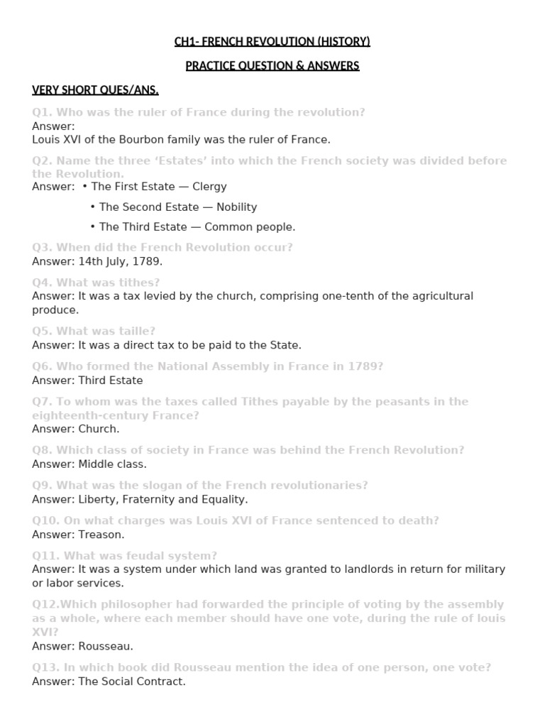 French Revolution Practice Question & Answers | PDF