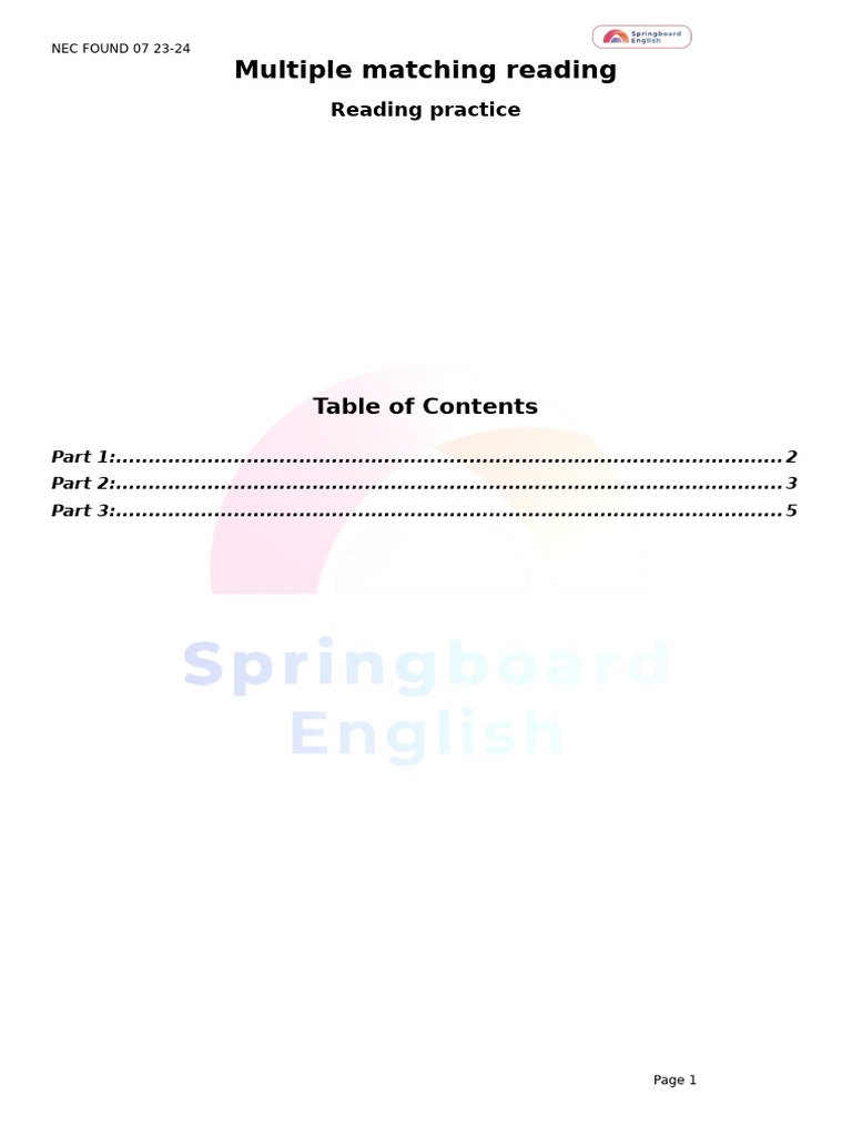 Multiple Matching Reading (Session 2) (Annotated) | PDF