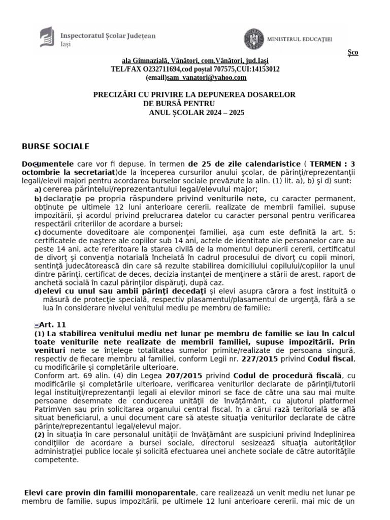 Precizări Burse 2024-2025 | PDF