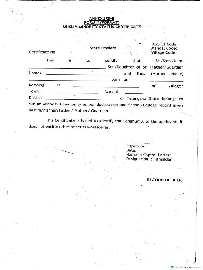 Minority Certificate Proforma | PDF