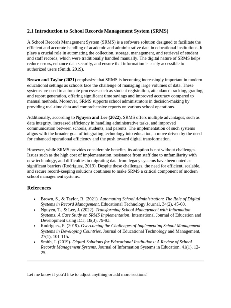 2.1 Introduction To School Records Management System (SRMS) : Brown and ...