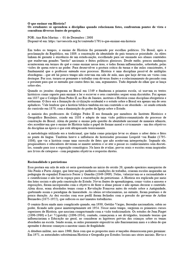O Que Ensinar em História | PDF