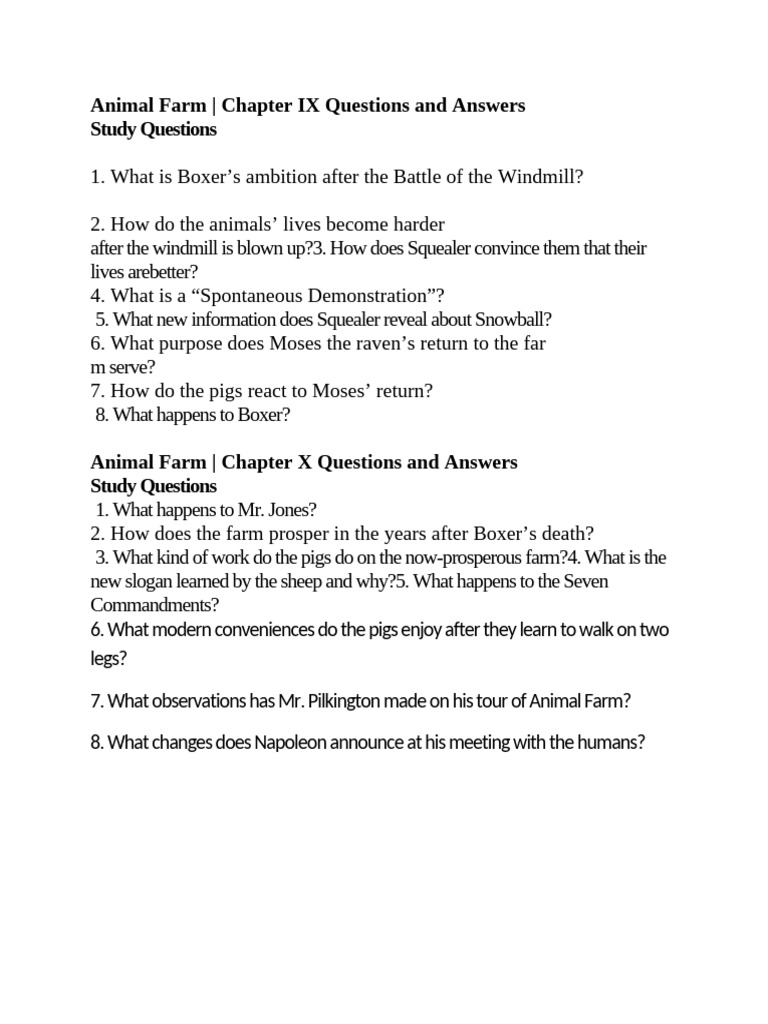 Animal Farm Chap 9 and 10 Q.A. | PDF