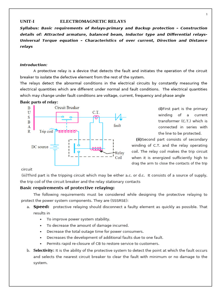 Unit I PSP | PDF | Relay | Electromagnetic Induction