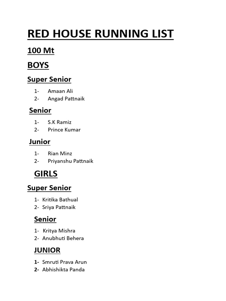 Red House Running List | PDF