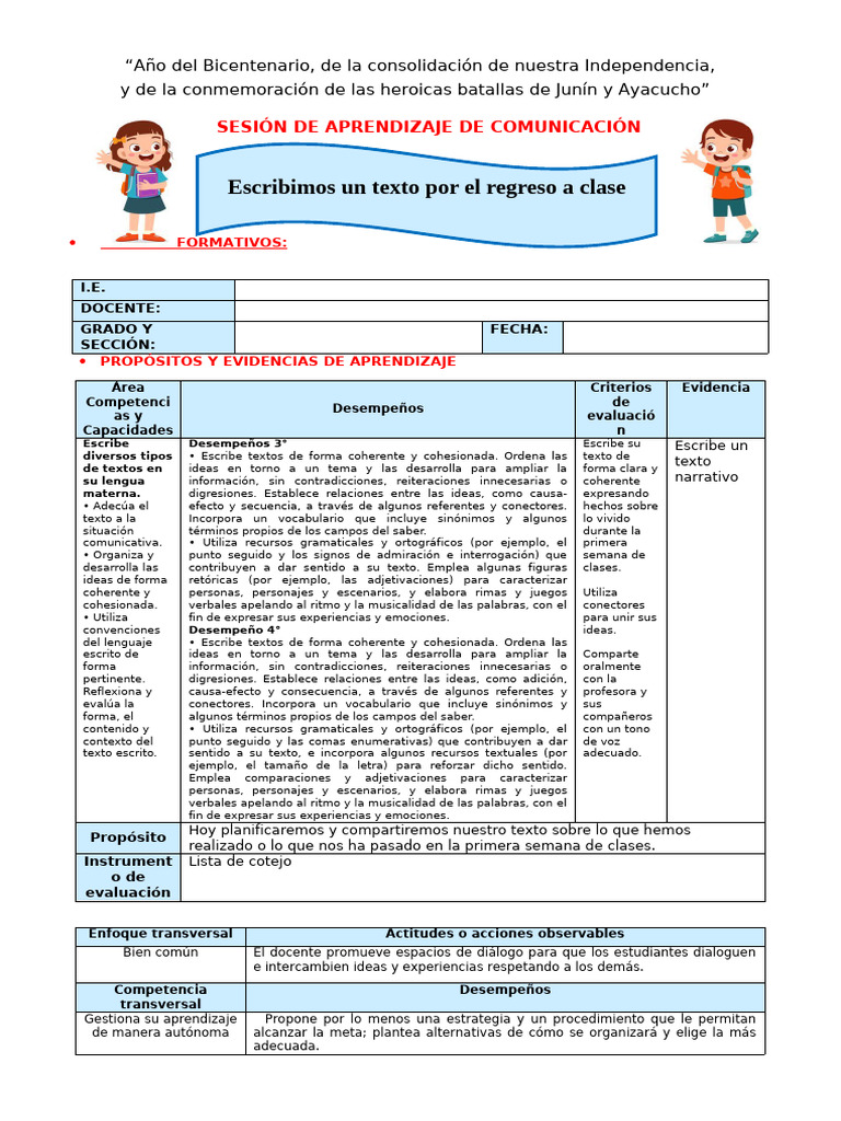 Iv Ses Comu Vier 15 Escribe Un Texto Inicio | PDF