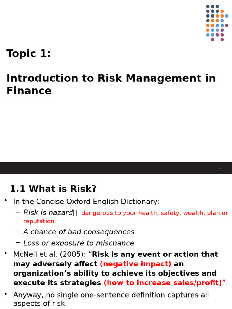 1 - Topic 1 Intro To Risk Management - Lecture | PDF