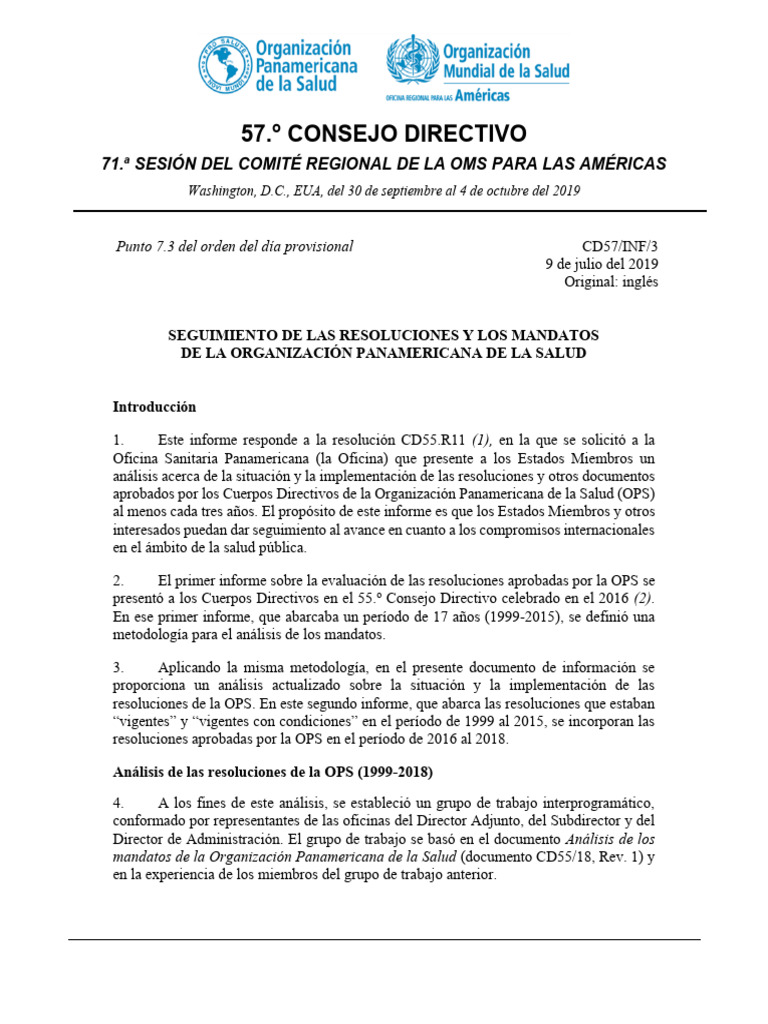Resoluciones Mandatos | PDF | Organización Panamericana de la Salud ...