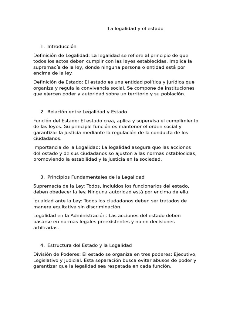 La Legalidad y El Estado. | PDF