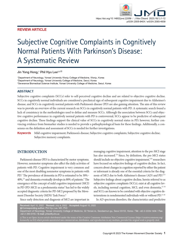 2023 Subjective Cognitive Complaints in Cognitively | PDF