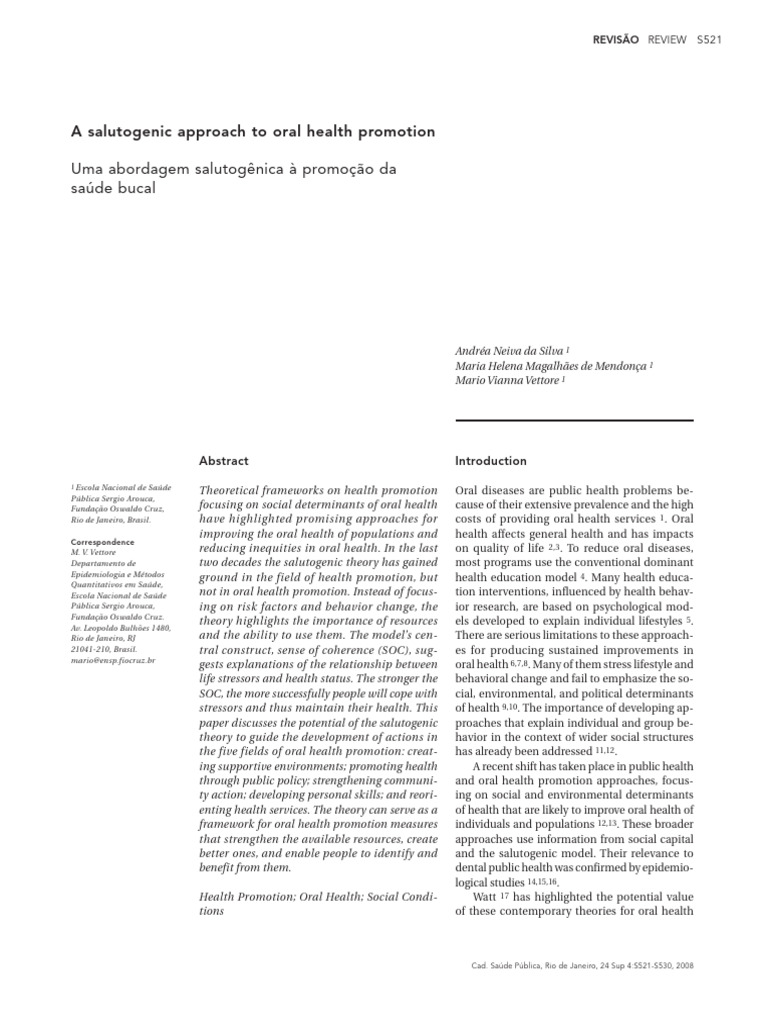 A Salutogenic Approach To Oral Health Promotion | PDF