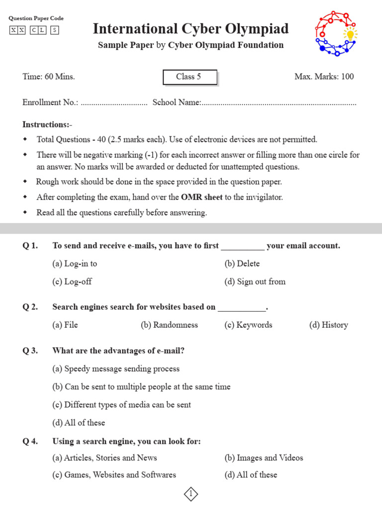 COF Sample Paper - Class 5 | PDF