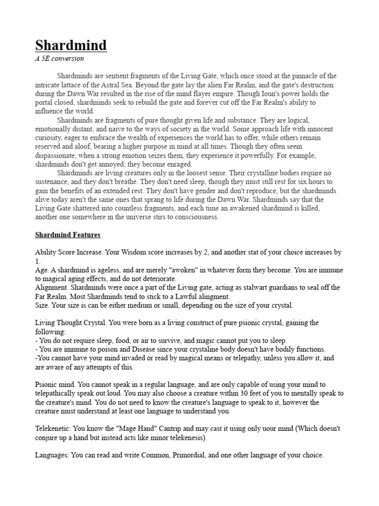 Shardmind 5E Race | PDF