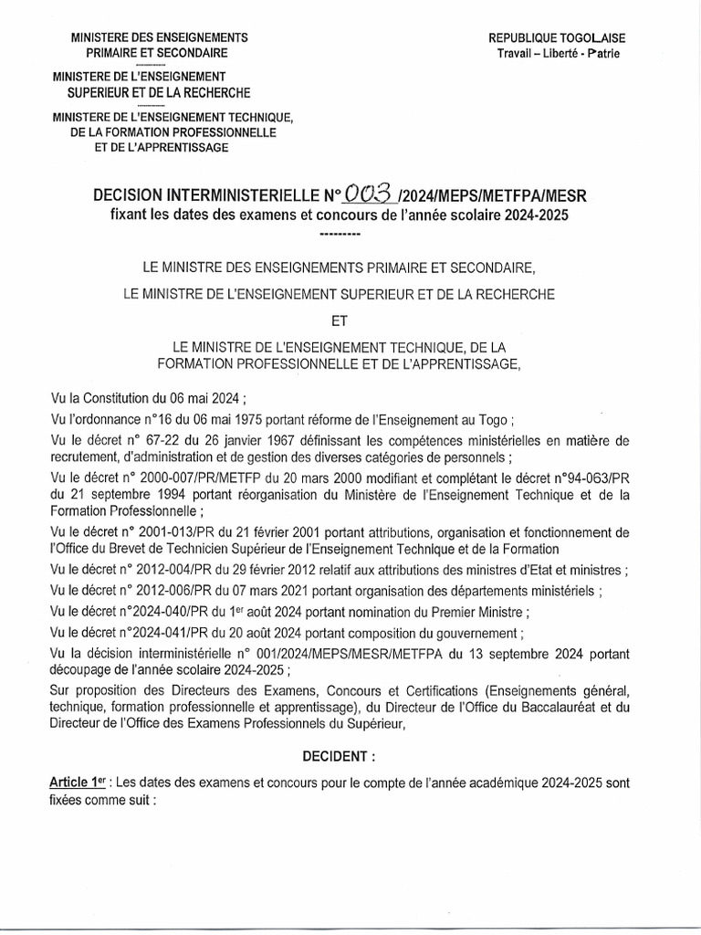 Décision Inter - Dates Des Examens 2024-2025 | PDF Décision Inter - Dates Des Examens 2024-2025 | PDF