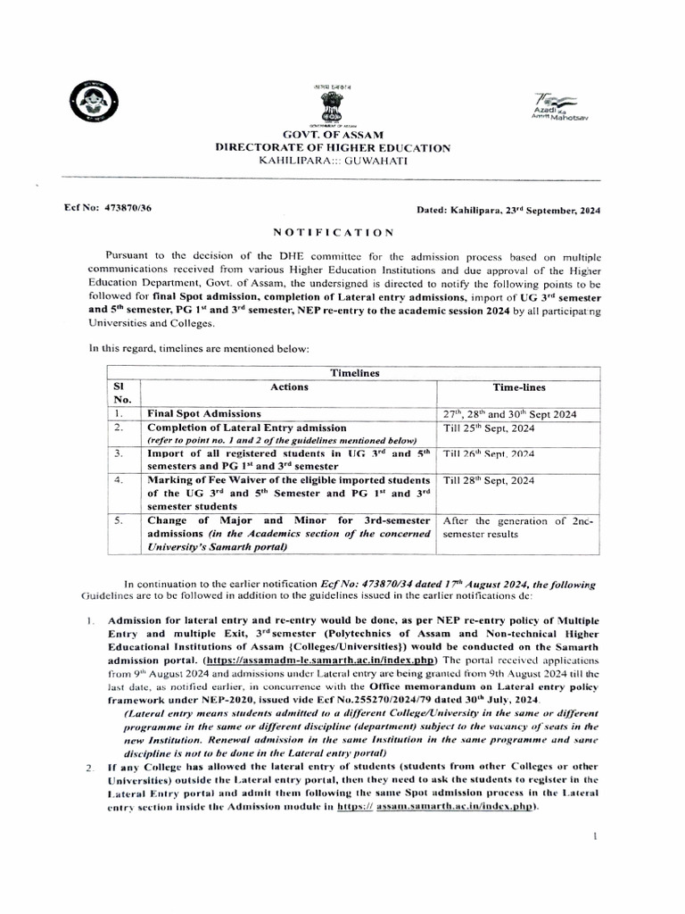 DHE Notification Final UG Admissions | PDF