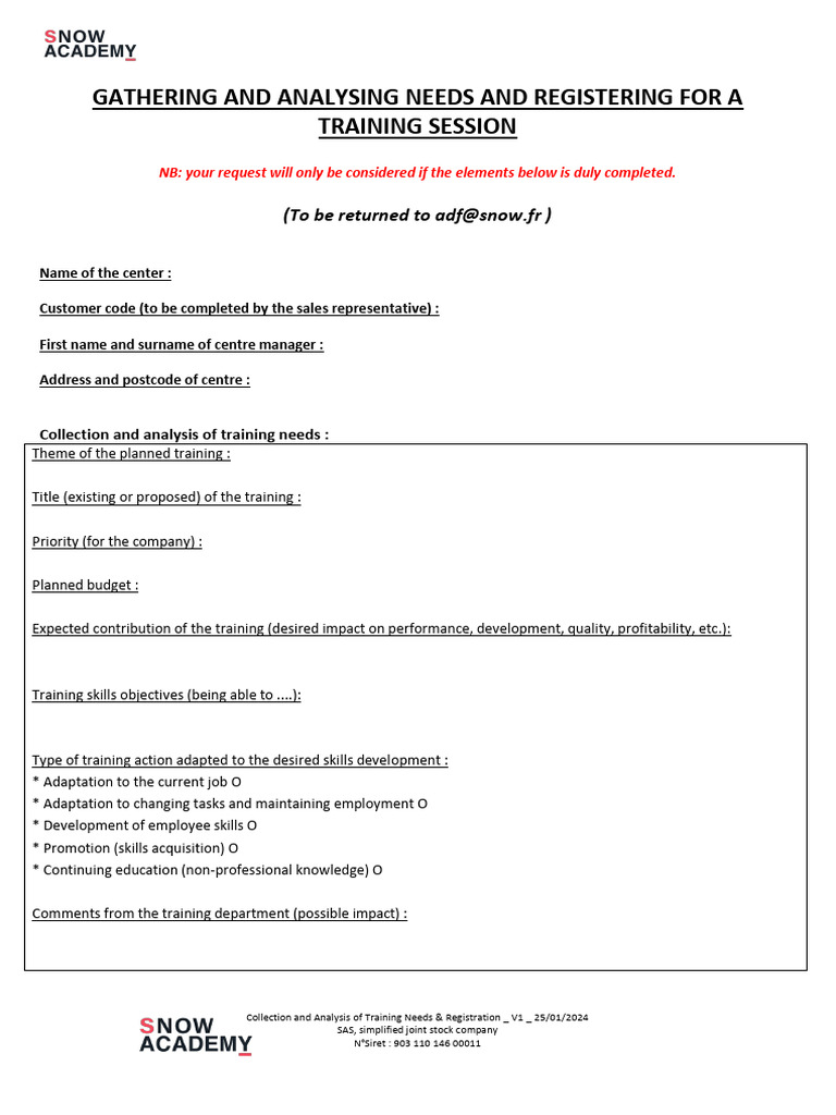 Fiche D'inscription SNOW ACADEMY - V1 - UK | PDF