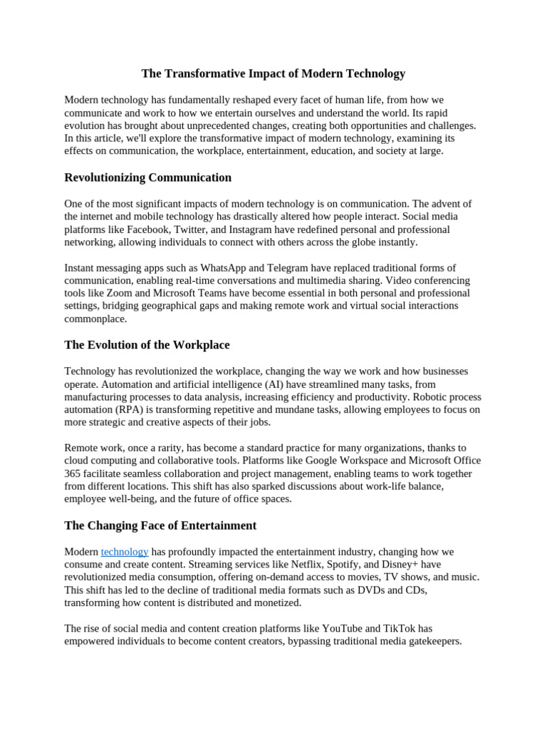 The Transformative Impact of Modern Technology | PDF | Educational ...