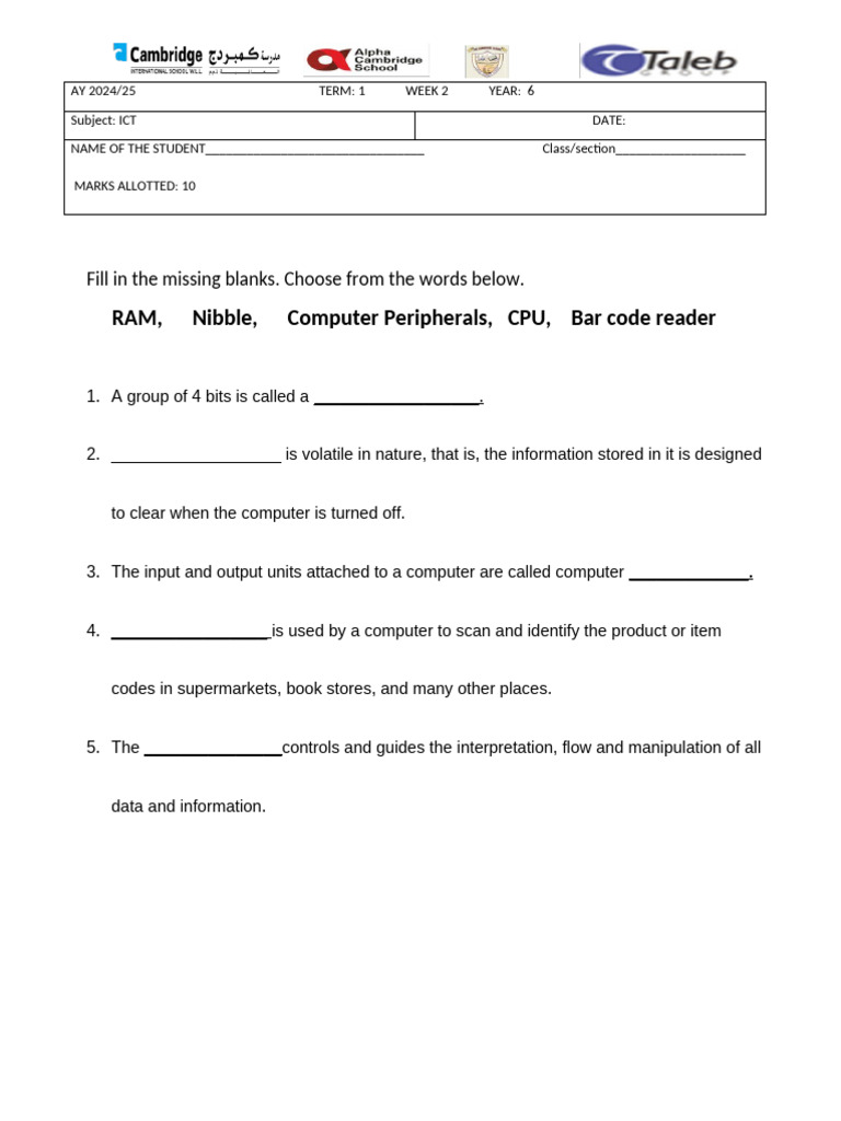 RAM, Nibble, Computer Peripherals, CPU, Bar Code Reader | PDF ...