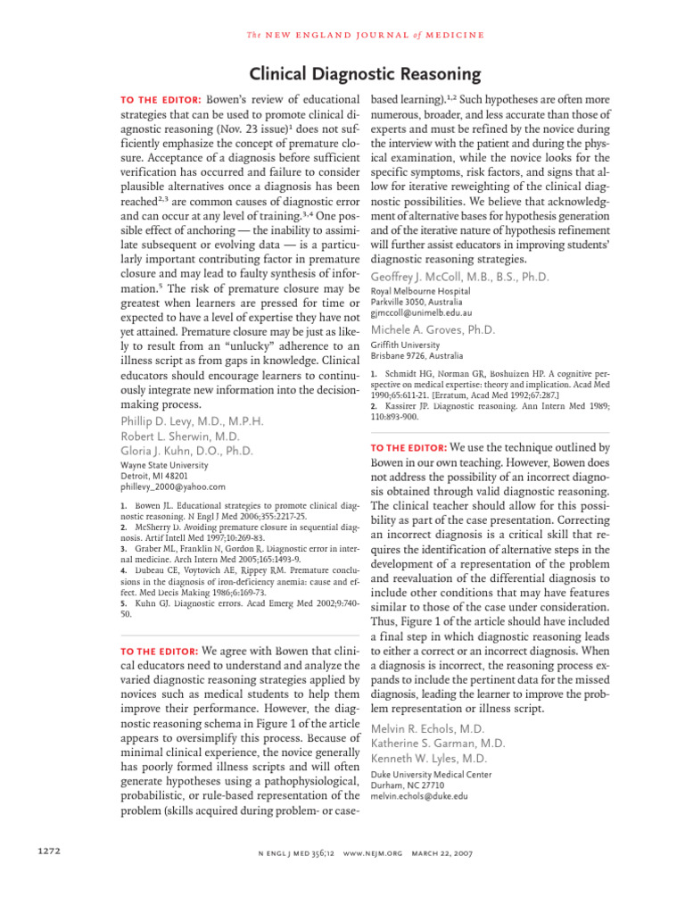 Clinical Diagnostic Reasoning 2007 | PDF | Medical Diagnosis | Medicine