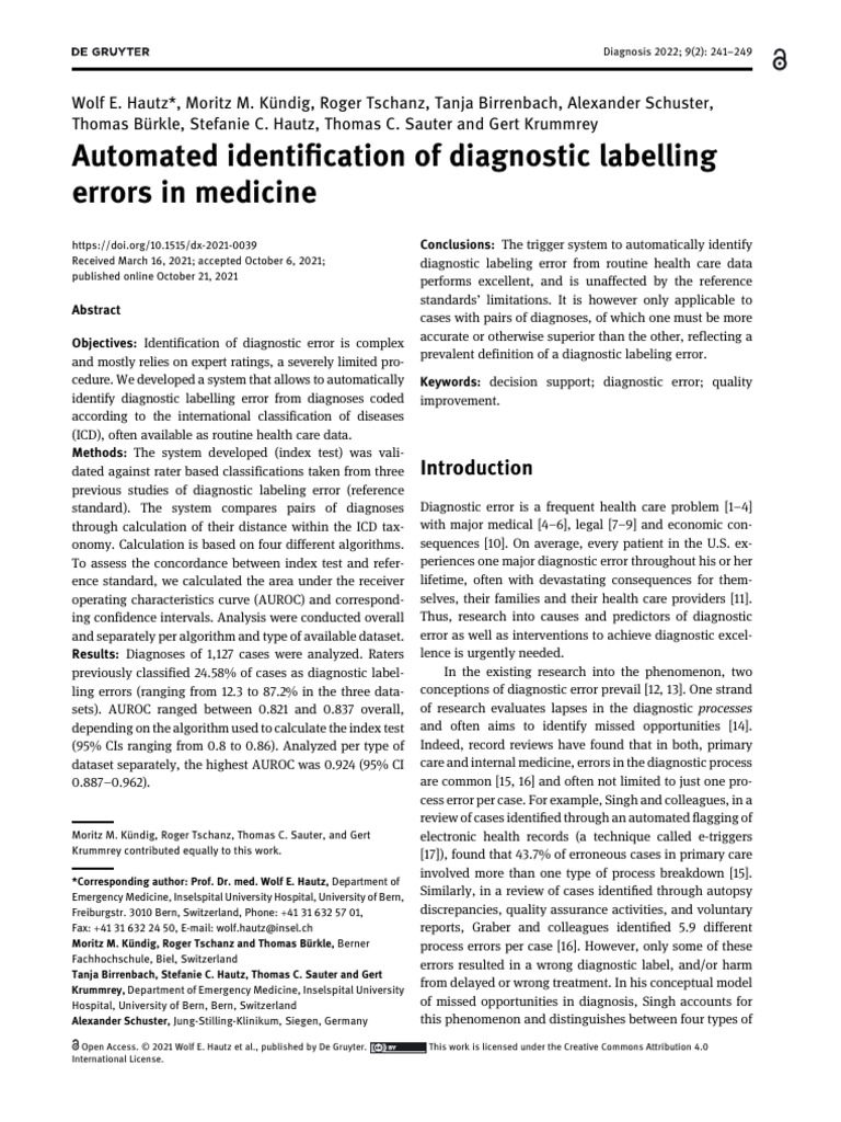 Automated Identification of Diagnostic Labelling Errors in Medicine ...
