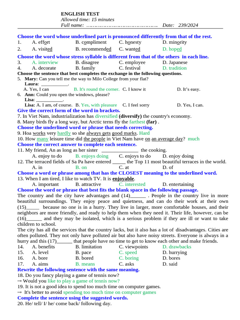 LESSON 16 t2 TEST 15MIS | PDF